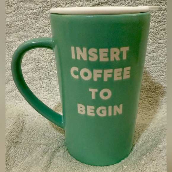 Dining | Green Coffee Mug With Fun Text Insert Coffee To Begin | Poshmark